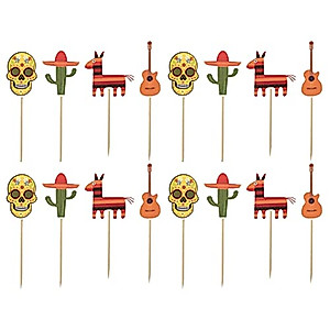 Hawaiian Decor ating ating 16pcs Topper Birthday Beautiful Festival Fruit Horse Insert (Skeleton Hawaii Party for Dessert, Guitar) Hawaiian Mexican Mexican Decor