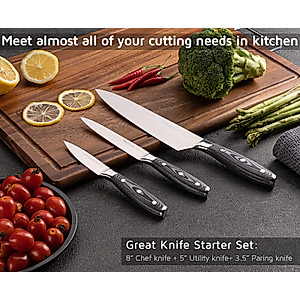 WELLSTAR Kitchen Knife Set 3 Piece, Razor Sharp German Steel Forged Blade with Professional G10 Handle, Chef Utility Paring Knife Well Balanced Cutlery Set for Cutting Chopping and Dicing - Gift Box