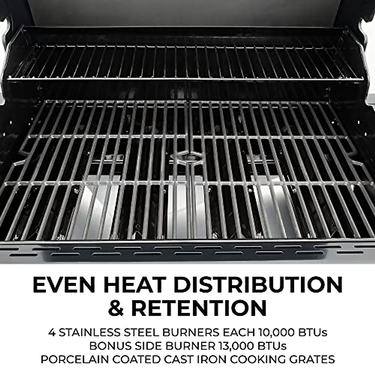 Kenmore PG-A40406S0L-1 BBQ Grill | 4-Burner Outdoor Barbecue Liquid Propane BBQ Gas Grill with Side Burner and Side Tables, 53000 BTU, Open Cart, Black