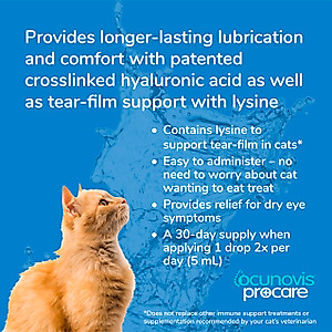 Sentrx Ocunovis ProCare Gel Eye Drops for Cats with Lysine, Eye Lube for Dogs, Patented BioHance for Dry Eyes, Allergies, 5 ml