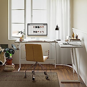 CubiCubi L Shaped Gaming Desk Computer Office Desk, 47 inch Corner Desk with Large Monitor Stand for Home Office Study Writing Workstation, White