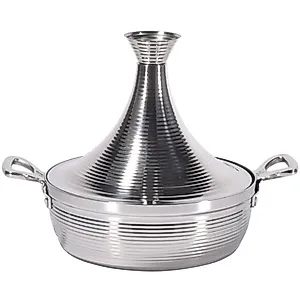 Topjia Moroccan Tagine Cooking Pot,Stainless Steel Non Stick Moroccan Casserole with 2 Handles,Large Moroccan Cooker Handmade Tagine Pot with Cone-Shaped Lid(23cm, Silver), 1776982