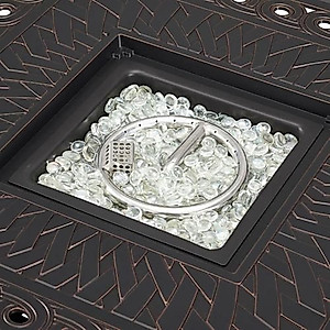 Fire Sense 63694 Cartney Woven Aluminum Convertible Gas Fire Pit Table 37,000 BTU Outdoor Multi-Functional Fire Pit with Fire Bowl Lid, Nylon Weather Cover & Clear Fire Glass - Bronze Finish - Square