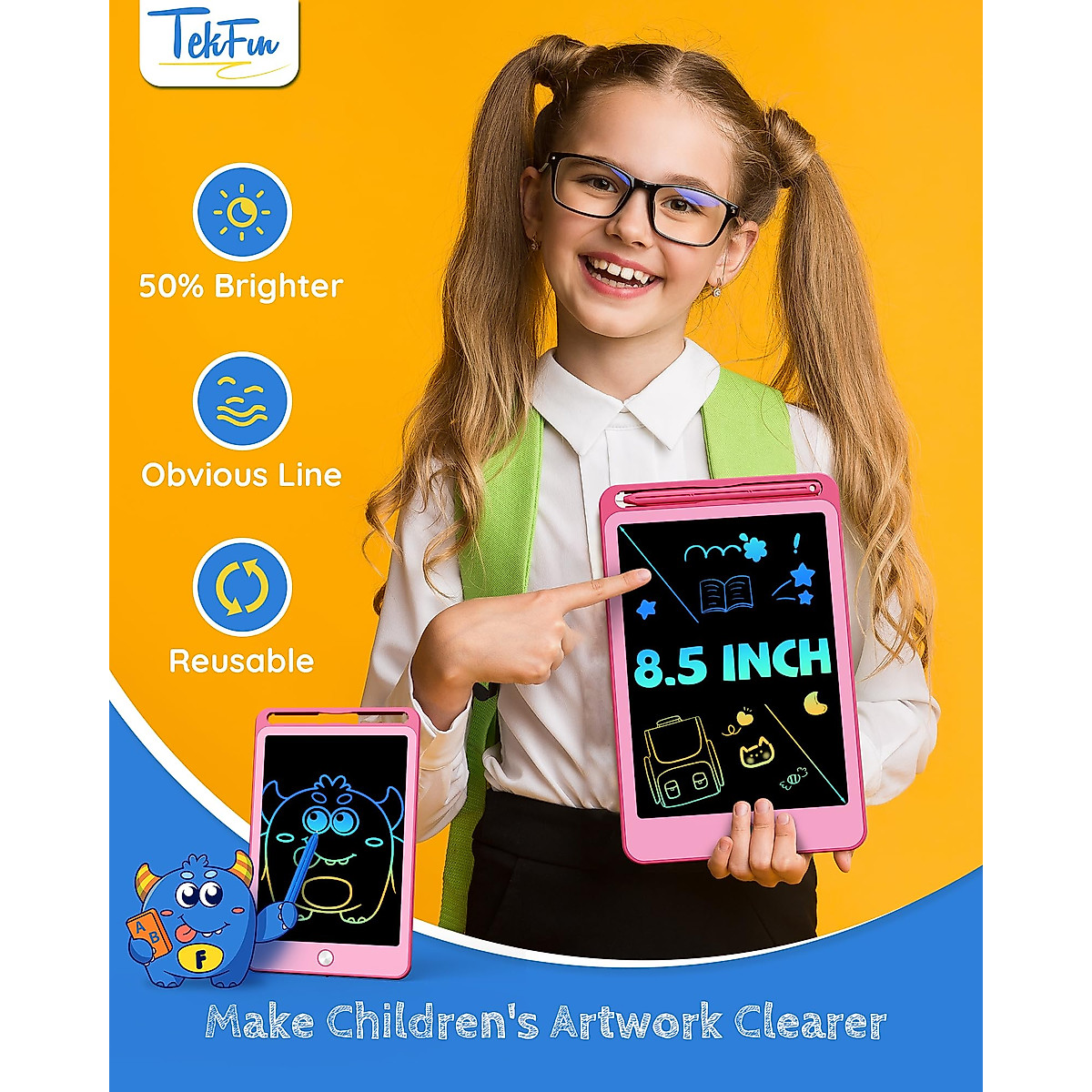 TEKFUN 2 Pack LCD Writing Tablet for Kids, 8.5 Inch Blue+Pink Doodle Board Drawing Board Drawing Tablet with Lanyard, Educational Kids Easter Toddler Toys Birthday Gift for Boys Girls 3-12 Years Old