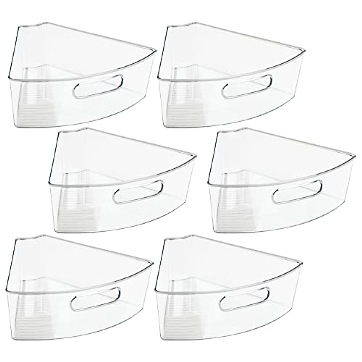 mDesign Kitchen Cabinet Plastic Lazy Susan Storage Organizer Bins with Front Handle - Large Pie-Shaped 1/6 Wedge - Ligne Collection - 6 Pack - Clear