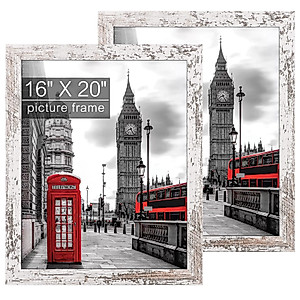 Golden State Art, 16x20 Picture Frame - Wide Molding - Wood Grain Rustic Style - Back Hangers for Wall Display - Great for Baby Pictures, Weddings, Portraits (White, 2 Pack)