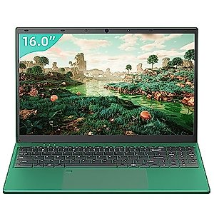【Win 11 Pro/Office 2019】16 inch Laptop Narrow Bezels FHD (1920*1200) IPS Display, High Performance Celeron N5105 CPU, 16GB RAM, 256GB SSD, with Full Size Numeric Backlit KB, Dark Green (16G+256G SSD)