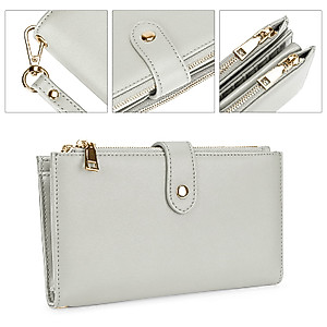 YALUXE Leather Wallets for Women Double Zipper Pockets Phone Holder 22 Card Slots Organizer Billfold with ID Window