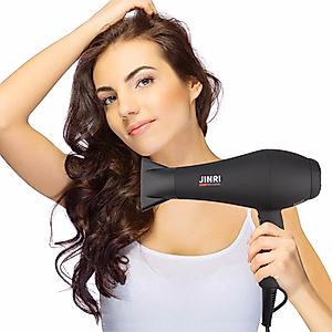 Ionic Infrared Blow Dryer - 1875W Professional Salon Dryer with Diffuser & Concentrator Attachments for Curly Hair, Black (XX-Large)
