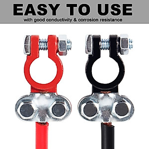 EACCESSORIES EA Universal Negative (-) & Positive (+) Battery Cable Terminal Top Post Connectors Clamps (Durable&Adjustable Quick Release Assortment Set Kit) for Car Truck Van Boat Yacht RV Automotive