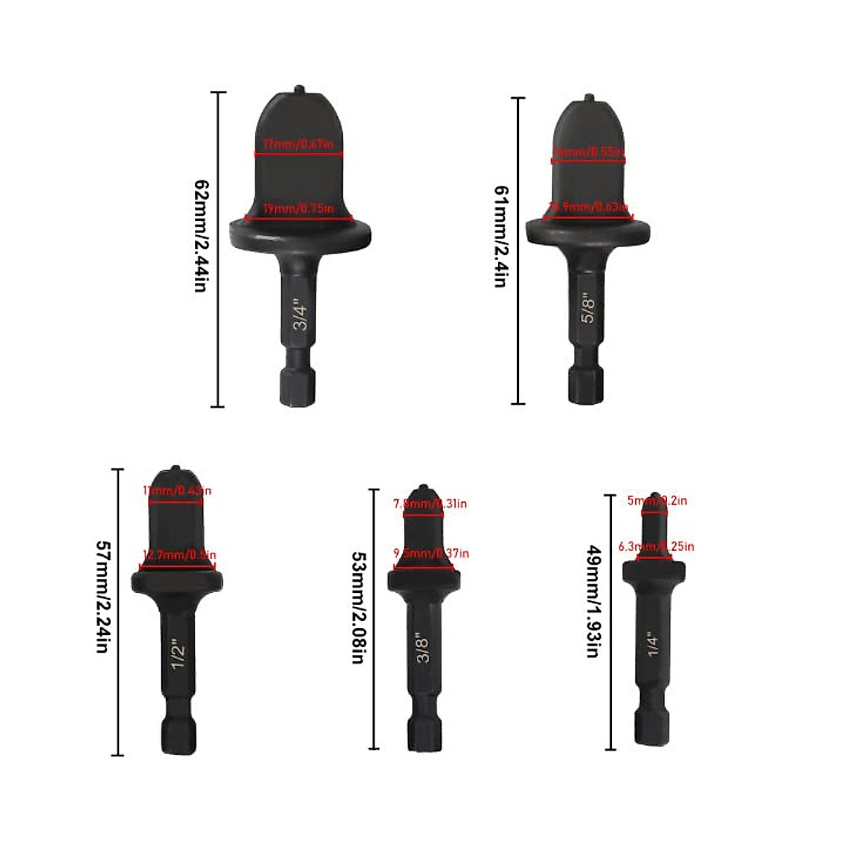 WMLBK 11pcs Swaging Tool Drill Bit Set, Air Conditioner Copper Tube Expander Tool, Copper Pipe Expander HVAC Tools Round Handle Tube Expander Sets with 1/4, 3/8, 1/2, 5/8, 3/4, 7/8 Bits
