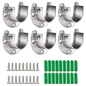 Cosweet 6 Packs Stainless Steel Closet Pole Sockets- Closet Rod End Supports, Flange Set Rod Holder with Screws for Easy Installation&Quick Removal (U Shaped)