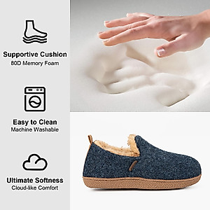 LongBay Women's Felt Bootie Slippers Warm Cozy Memory Foam Slipper Boots with Polar Fleece Lining Non Slip House Shoes Indoor Outdoor Blue, 7-8