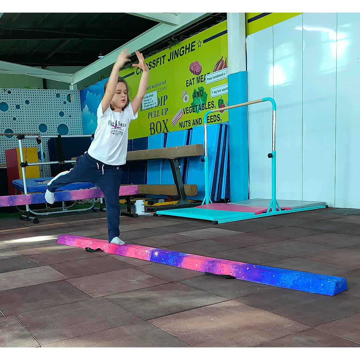 FC FUNCHEER Foldable Gymnastics Beam for Kids,6FT/9FT Floor Balance Beam,Non-Slip Base,Faux Suede Cover with Carrying Bag and Handles