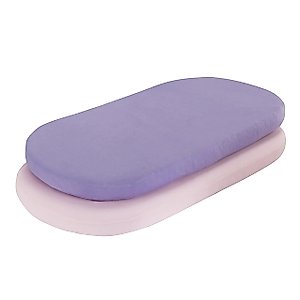 2-Pack Bassinet Sheets - 100% Cotton Jersey Knit Purple and Pink Bassinet Mattress Pad Fitted Sheets for Baby Girl; Compatible with Bassinet Bedside Co-Sleeper Lounger Brands; Oval Rectangle Mattress