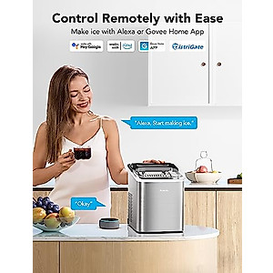 GoveeLife Smart Countertop Ice Makers, Self-Cleaning, Portable Ice Maker Works with Alexa, 9 Cubes Ready in 6min, 26lbs/24H, for Home Kitchen Party Camping, With Ice Scoop Ice Basket Stainless Silver