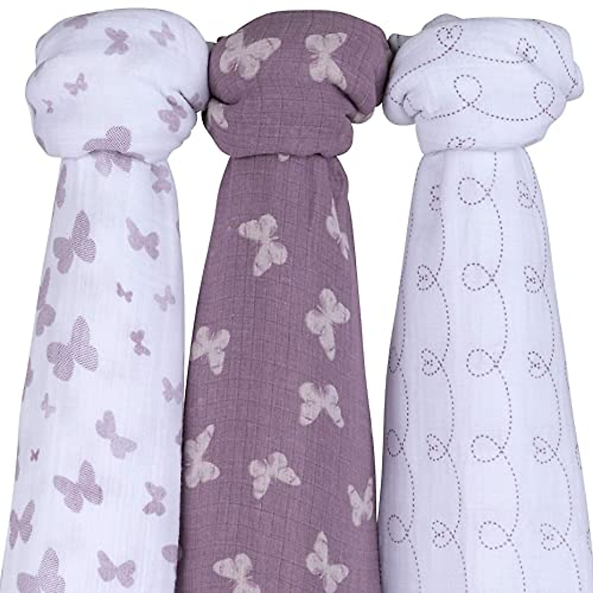 Ely's & Co. Muslin Swaddle Blanket 100% Soft Muslin Cotton 3 Pack 47"x 47" (Lavender Butterfly)