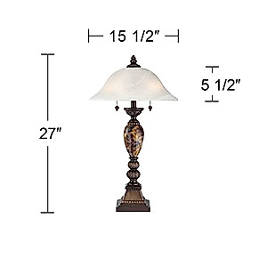 kathy ireland Mulholland Traditional Vintage Table Lamps 27" Tall Set of 2 Aged Bronze Faux Marble White Alabaster Glass Dome Shade for Living Room Bedroom House Bedside Nightstand Office