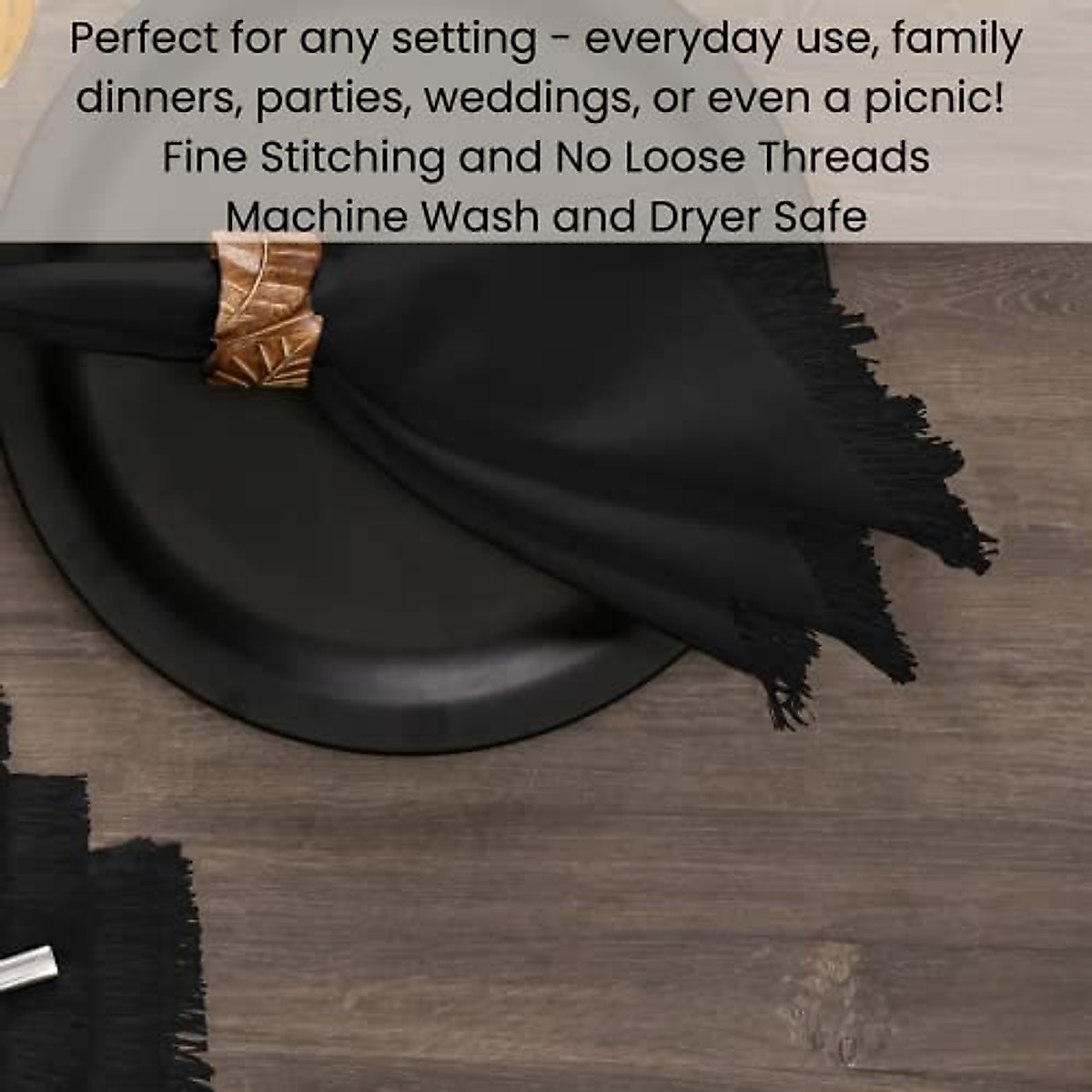 Cotton Clinic Cloth Dinner Napkins Fringes – Perfect Everyday Use Table Napkins – Soft Durable Washable – Ideal for Party Wedding Christmas Easter – Set of 12-20x20 inches Black Napkins