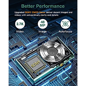 Digital Camera, Zostuic 2.7K Autofocus 48MP Kids Camera with 32 GB Card 16X Zoom Compact Portable Mini Toy Cameras Christmas Birthday Festival Gift for Kid Children Teens Girls Boys(Green)