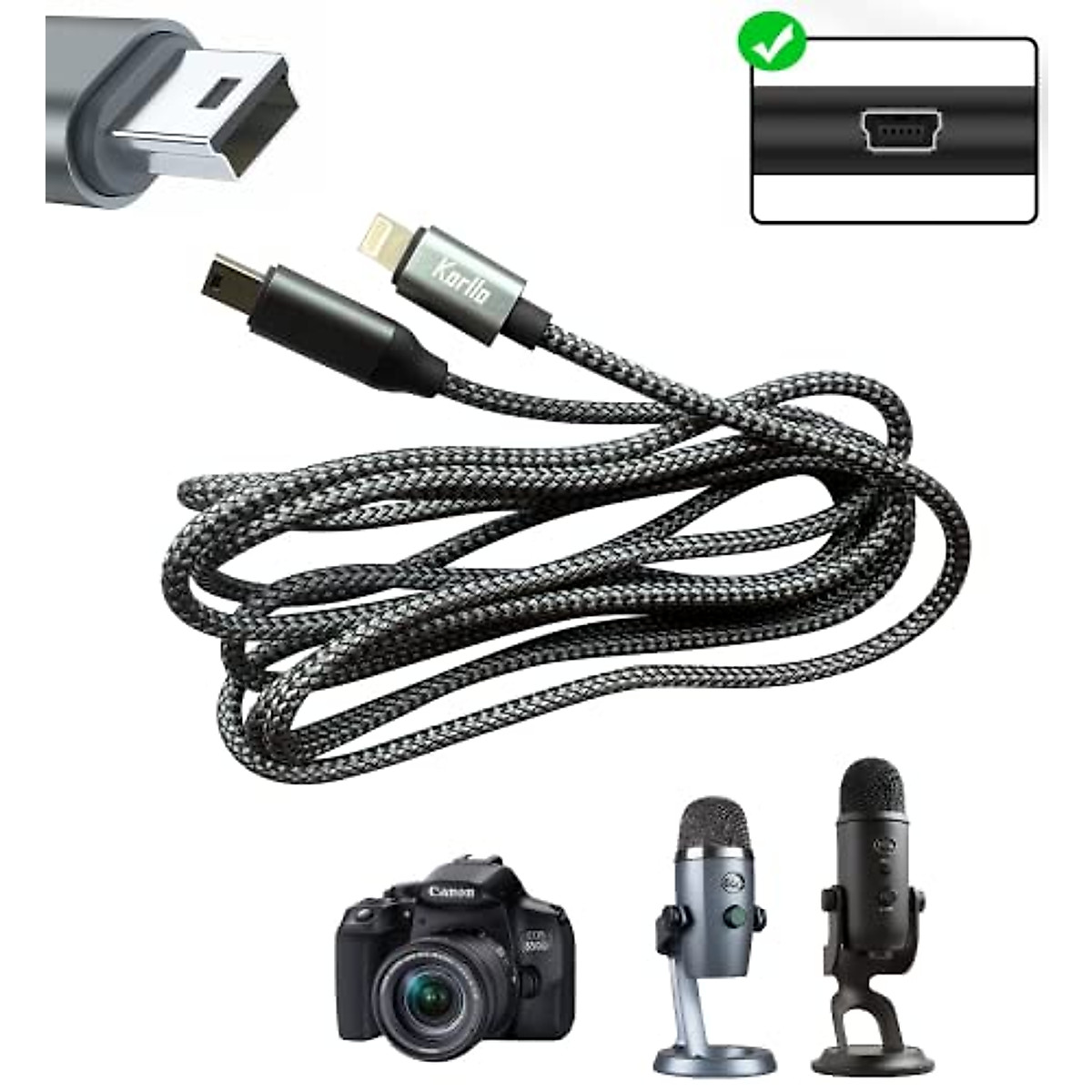 Compatible with iOS to Mini USB OTG Cable for Blue Yeti Microphones, Yeti Nano, 8 Pin Cord for iPhone 14 Pro Max, Plus, 13/12/11/Xs/Xr/8/7, Blue Yeti Cable to iPhone, USB Camera Kit Adapter