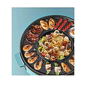 Lp Living Plus 2 in 1 Electric Grill and Hot Pot Combo, Dual Temperature, Indoor Non-Stick Griddle for Korean BBQ, Shabu Shabu and Noodles