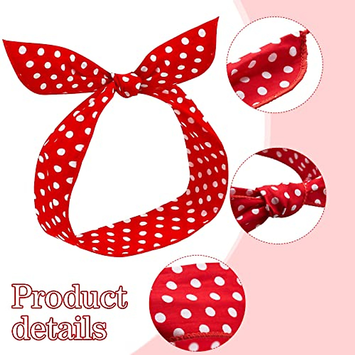 Hicarer 2 Pieces Polka Dot Headbands for Girls and Women Headband Retro Bandana Halloween Dress Up 50s Wire Headband Vintage Print Christmas Hairband (Red, Black,0.23 Inch)