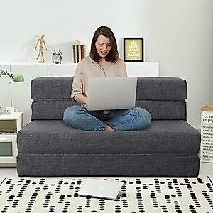 ANONER 60" Fold Sofa Bed Couch Memory Foam with 2 Pillows Futon Sleeper Chair Guest Bed and Fold Out Couch, Washable Cover Queen Size, Dark Gray