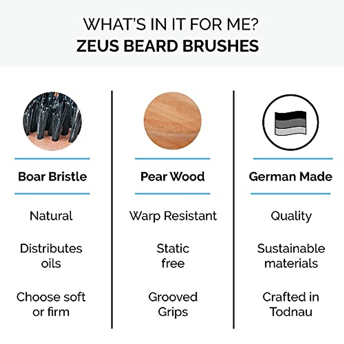 ZEUS Beard & Mustache Brush with Handle, Boar Bristle Brush for Untangling Beard Hairs – MADE IN GERMANY (SOFT BRISTLES) J92