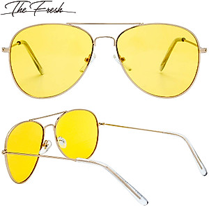 The Fresh Men Women Polarized Night Vision Driving Anti-Glare Glasses Yellow Lens Frame Ultra Light (125b-Gold, Yellow Night Vision)
