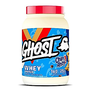 GHOST WHEY Protein Powder, Chips Ahoy! - 2lb, 25g of Protein - Whey Protein Blend - ­Post Workout Fitness & Nutrition Shakes, Smoothies, Baking & Cooking - Cookie Pieces Inside