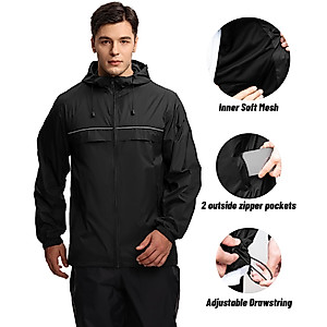 SWISSWELL Mens Waterproof Windbreaker Rain Jacket Lightweight Packable Raincoat with Hood for Golf Hiking Travel Black Large