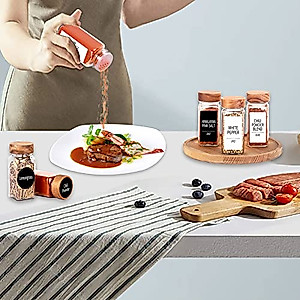 Churboro 36 Spice Jars with 547 Labels - Glass Spice Jars with Shaker Lids - 4 Oz Square Spice Containers with Acacia Wood Lids, Chalk Pen, Funnel Seasoning Jars for Spice Rack, Cabinet, or Drawer