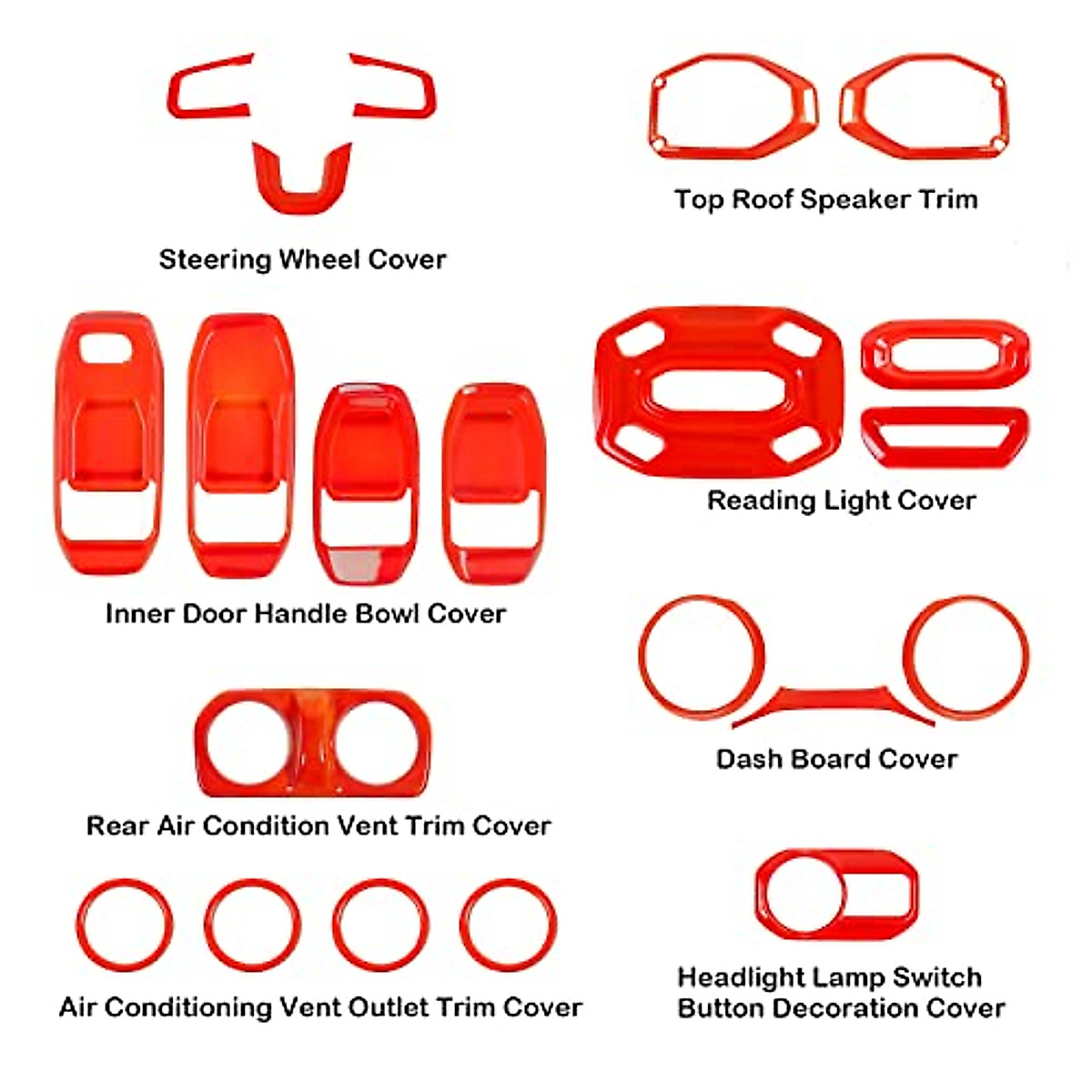 CheroCar 21PCS Full Set Interior Decoration Trim Kit for 2018-2021 Jeep Wrangler JL JLU & Gladiator JT Steering Wheel, Air Conditioning Vent, Reading Light, Speaker (Red)