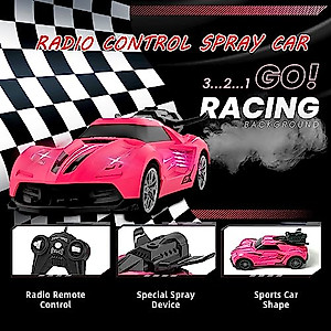 OLMURI Kids Remote Control Car, 1:24 RC Car Toys with Spray, 2.4Ghz LED Light Pink RC Drift Racing Car, Toys Car Gifts for Kis 6-12 and Girls