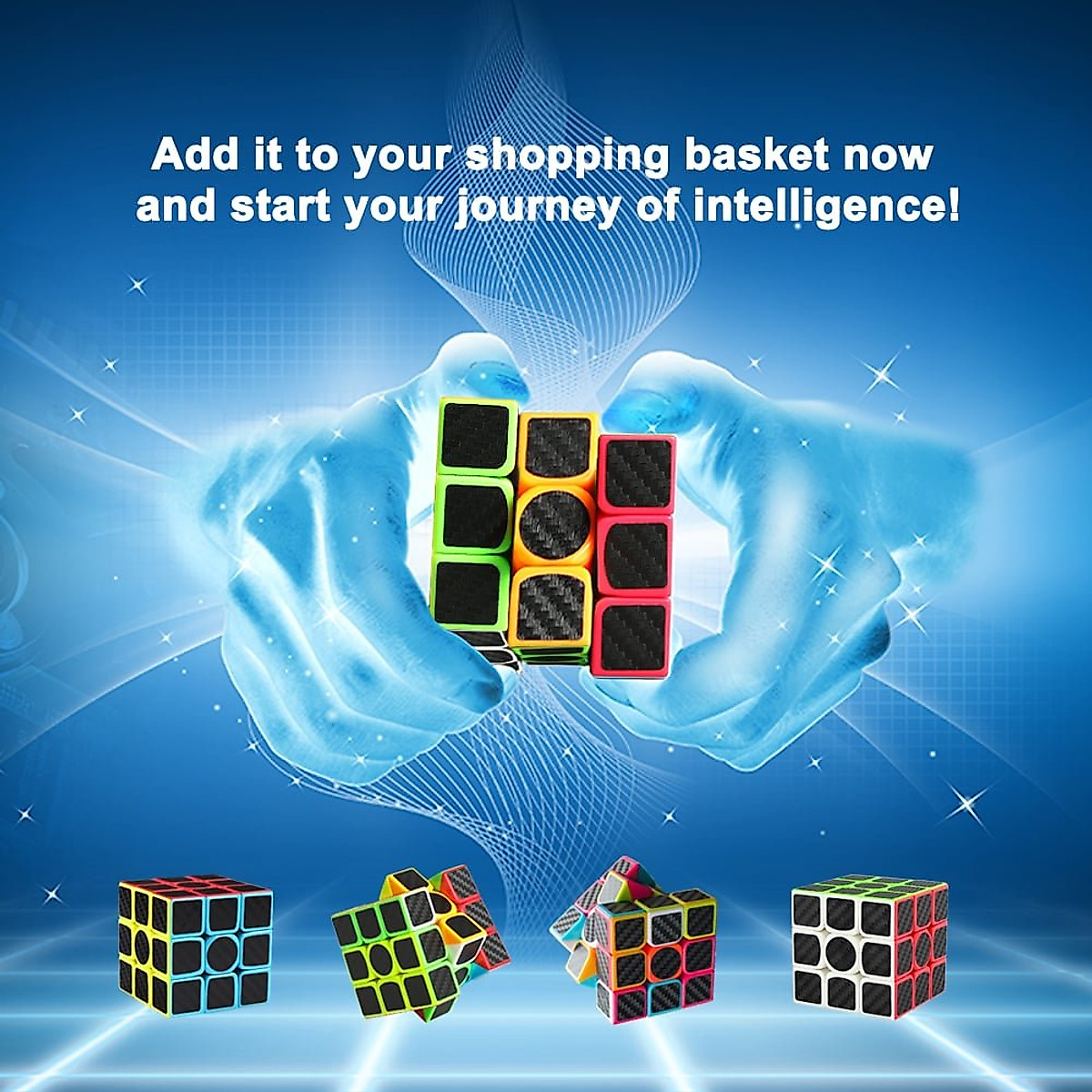 CFMOUR 2 Pack Speed Cube 3x3 Set, Fast Magic Cube for Kids, Smooth Carbon Fiber Cubes, Puzzle Toys