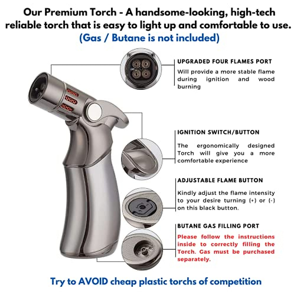 Chunba Style Cocktail Smoker Kit with Torch, 4 Wood Chips Flavors, 11pcs Deluxe Set for Whiskey, Bourbon Old Fashioned Drink Smoker Lovers. Unique Gift for Men, Father, Husband and Friends (No Butane)