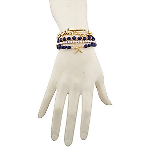 LUX ACCESSORIES Navy Nautical Starfish Anchor Arm Candy Set (5pc)