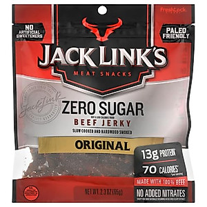 Jack Link's Beef Jerky, Zero Sugar, Paleo Friendly Snack with No Artificial Sweeteners, 13g of Protein and 70 Calories Per Serving, No Sugar Everyday Snack, 2.3 oz