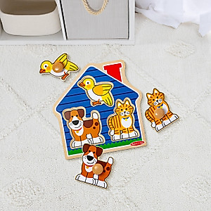 Melissa & Doug Pets Jumbo Peg Wooden Puzzle; Animal Puzzles, Peg Puzzles for Toddlers Ages 1+