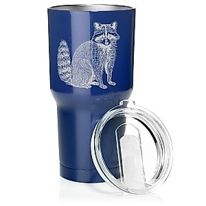 Smooth Body Tumbler Stainless Steel Vacuum Insulated Travel Mug Cup Gift Raccoon (Blue, 30 oz)