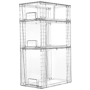 Vtopmart 3 Pack Clear Stackable Storage Drawers,Easy to Assemble Bathroom Organizers and Storage with handles,Plastic storage drawers for Kitchen Pantry,Cabinet,Under Sink Organization