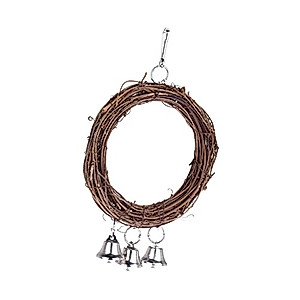Bird Bite Toy Color Swing Random Bells Pet Bird Bell Wooden Rattan Toy with Circle Perch for Parrot Parrot Toys