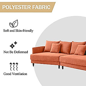 Seegool Corner Sectional Couch for Living Room, Right Hand Facing Curved Sofa Polyester Fabric Wood Frame with Wood Legs for Bedroom, Office, Apartment, Orange