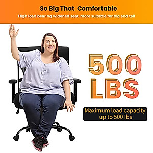 Office Chair 500lbs Big and Tall Wide Seat Computer Chair Ergonomic Massage Rolling Swivel Desk Chair with Lumbar Support Armrest Mesh Adjustable Chair for Adults, Black