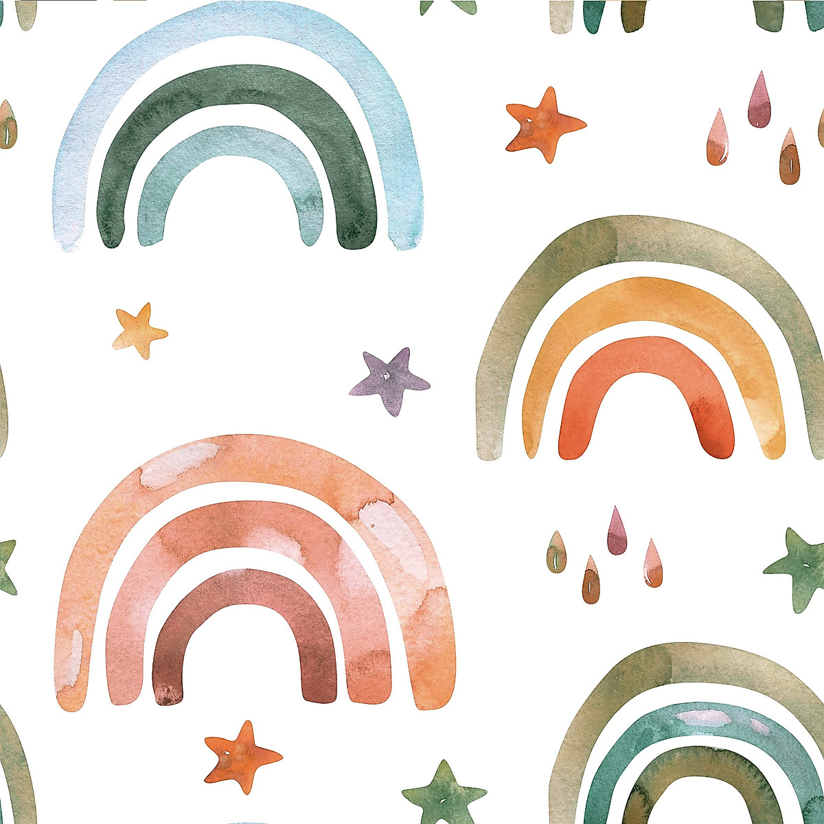 AMAZING WALL Home Peel and Stick Boho Watercolor Rainbow Stars Printed Living Room Pattern Wallpaper Self Adhesive Bedroom