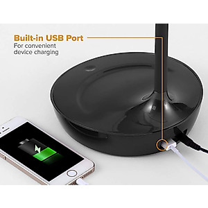 Bostitch Office KT-VLED1502-BLK Gooseneck LED Desk Lamp with USB Charging Port, Dimmable, Black