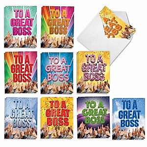 The Best Card Company Great Boss - 20 Assorted Boxed Boss Thank You Note Cards with Envelopes (4 x 5.12 Inch) - Hands Held Out in Appreciation AM5862BYG-B2x10