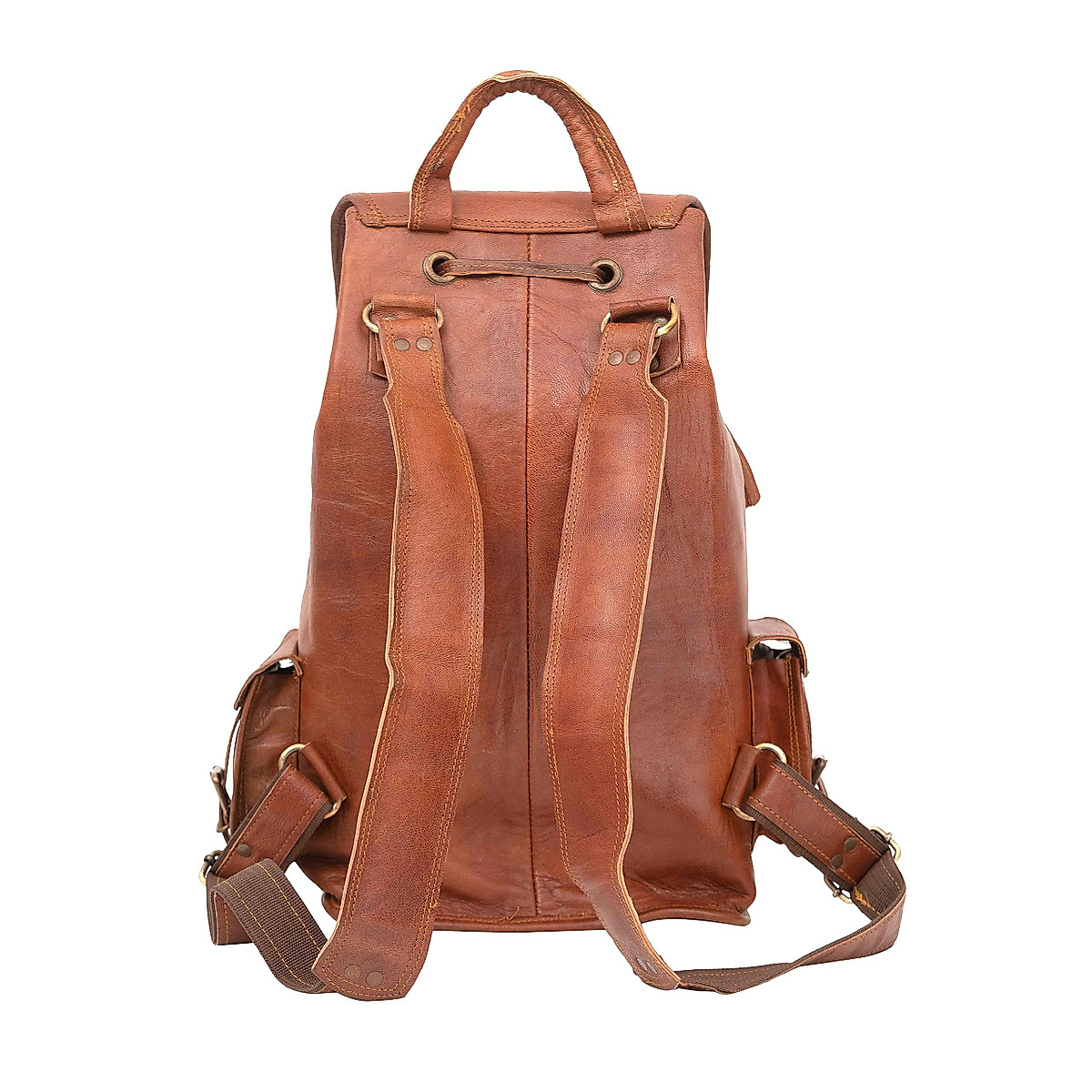 Rustic Vintage Leather Backpack Travel rucksack knapsack daypack Bag for men women Brown (16 x 8 x8 inches)