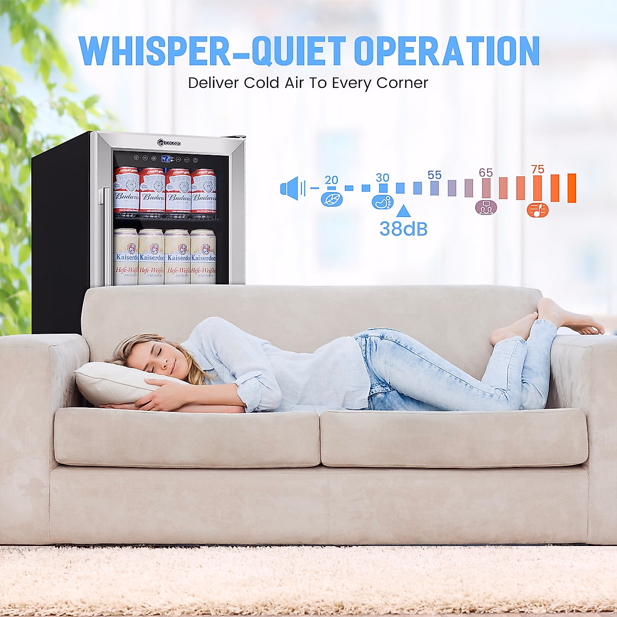 15 Inch Beverage Refrigerator Under Counter, Small Beverage Fridge with Glass Stainless Steel Door&Lock,130 Cans Beverage Cooler For Home, Built-in/Freestanding Mini Fridge for Beer Soda Wine Water